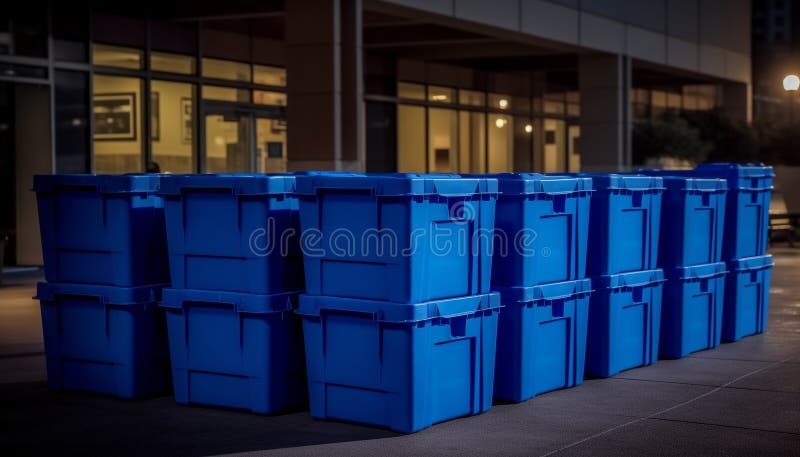 Empty Blue Container Stack in a Modern Freight Transportation Warehouse ...