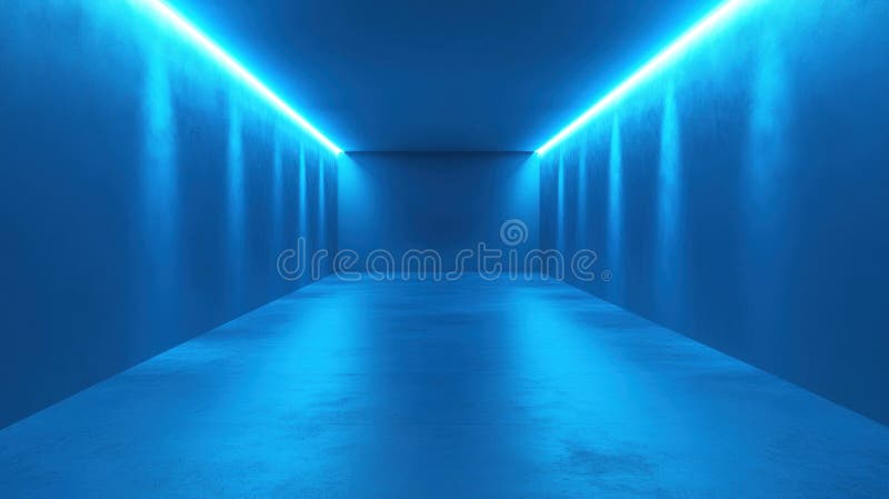 Empty Blue Corridor with Neon Lighting. Minimalistic Futuristic ...