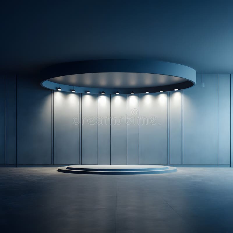 Blue Exhibition Space Room with Empty Canvas and Atmospheric Lighting ...