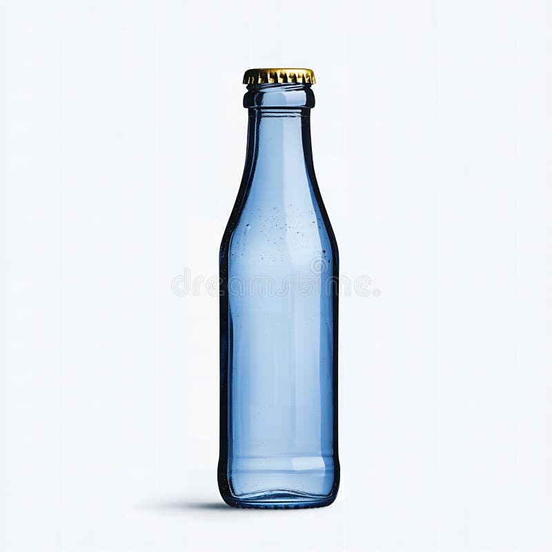 Empty Blue Glass Bottle with Gold Cap Mockup Product Design Beverage ...