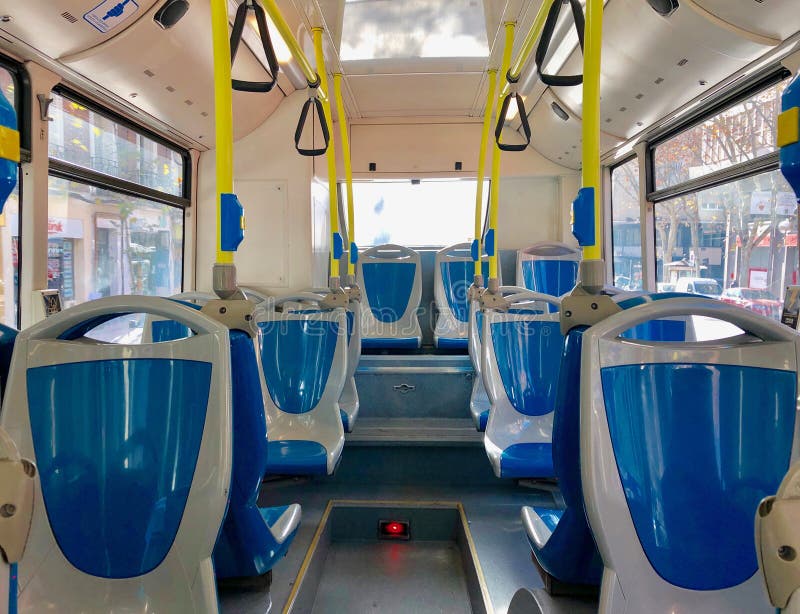 Empty Blue and Gray Seats on a Bus Editorial Stock Photo - Image of ...