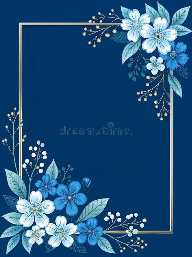 An Empty Blue Invitation Card Mockup with a Golden Frame, Adorned with ...