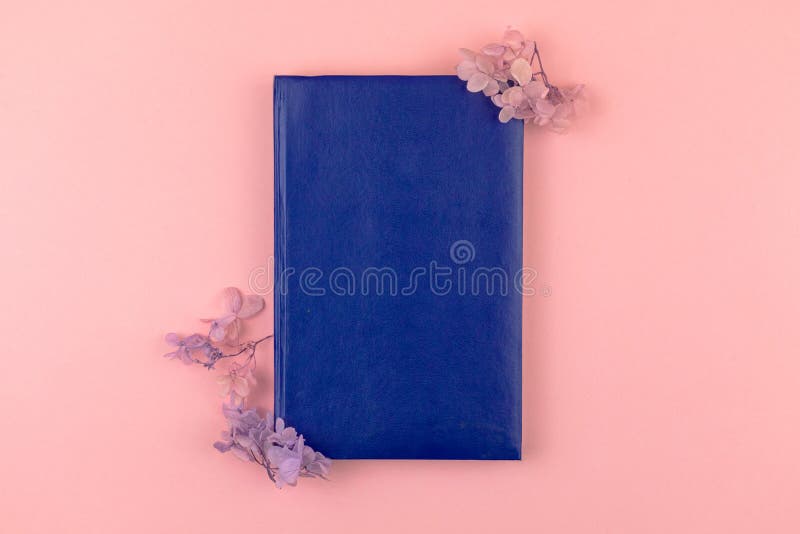 Empty Blue Leather Notepad Notebook Mockup with Dried Flower Border ...