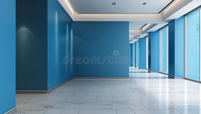 Empty Blue Mall Wall for Logo Mockup Making Stock Illustration ...
