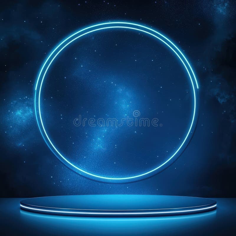 Futuristic Neon Ring Stage in Starry Cosmos Background Stock ...