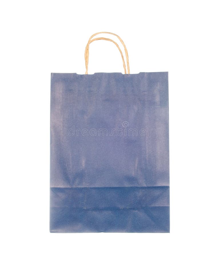 Empty Blue Paper Bag Isolated on White Stock Photo - Image of isolated ...