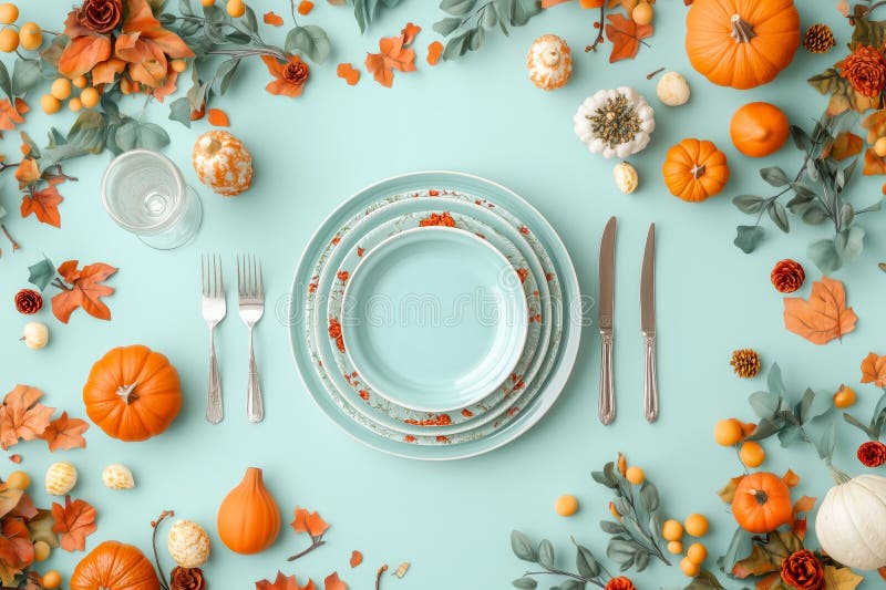 Empty Plate with Fork and Knife, Surrounded by Autumn Leaves on White ...
