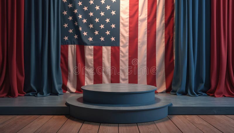 American Flag Draped Podium