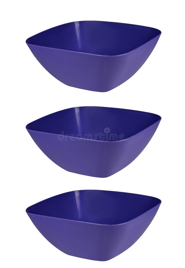 Empty Blue Purple Plastic Bowl Isolated on White Background. Set of ...