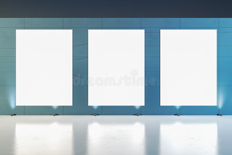 Empty Room with Blank Mock Up Posters and Lights. 3D Rendering Stock ...