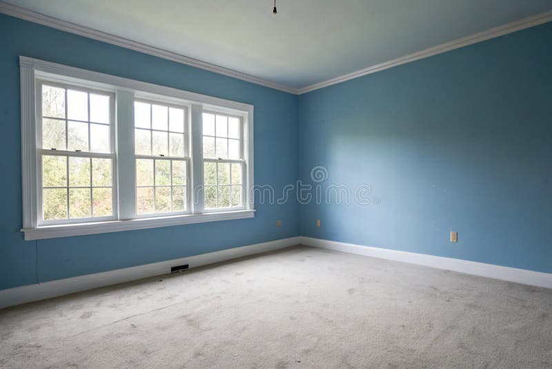 Empty Blue Room with Large White Window Stock Illustration ...