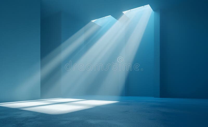 An Empty Blue Room, with a Light Beam Above it Stock Image - Image of ...