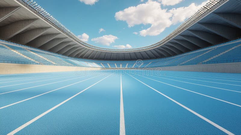 Empty Blue Running Track in Modern Stadium 3D Render Stock Illustration ...