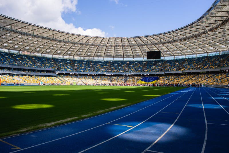 Empty Blue Running Track at the Olympic Stadium Stock Image - Image of ...