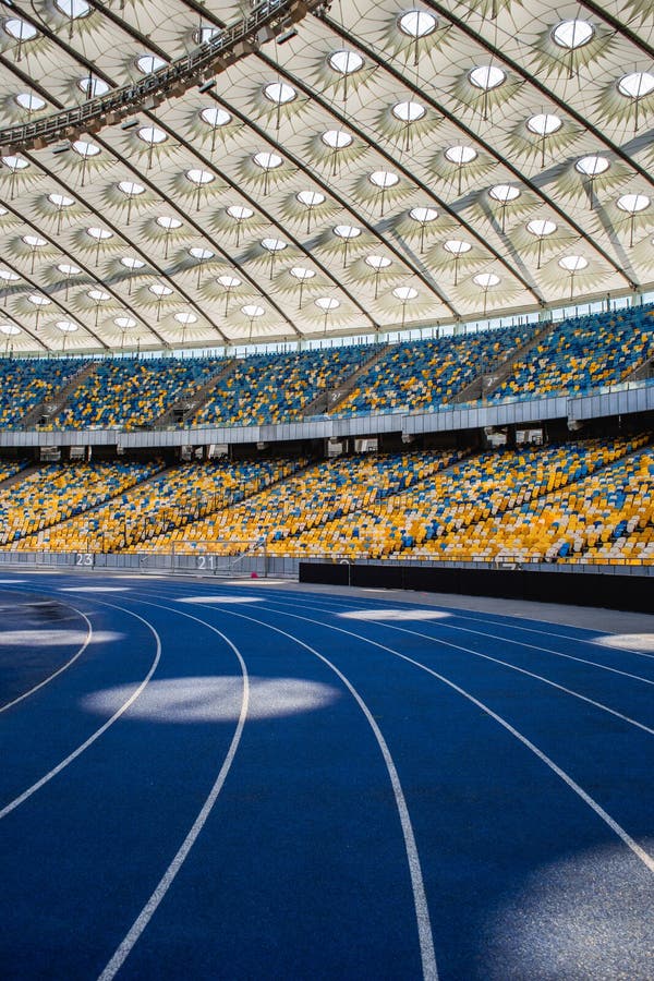 Empty Blue Running Track at the Olympic Stadium Stock Image - Image of ...