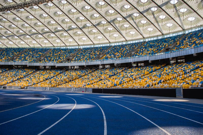 Empty Stadium with Running Track at Night Stock Image - Image of empty ...