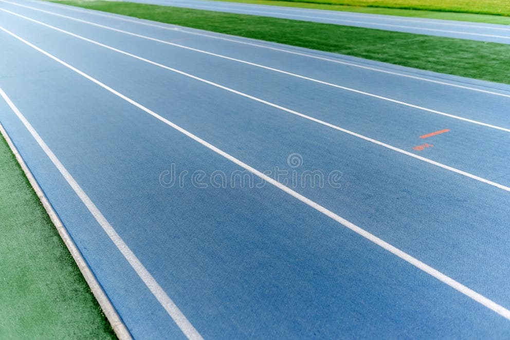 Empty Blue Running Track, without People Stock Image - Image of ...