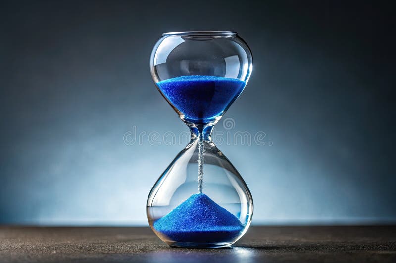 Empty Blue Sand Timer on a Grey Background a Documentary Still Life ...