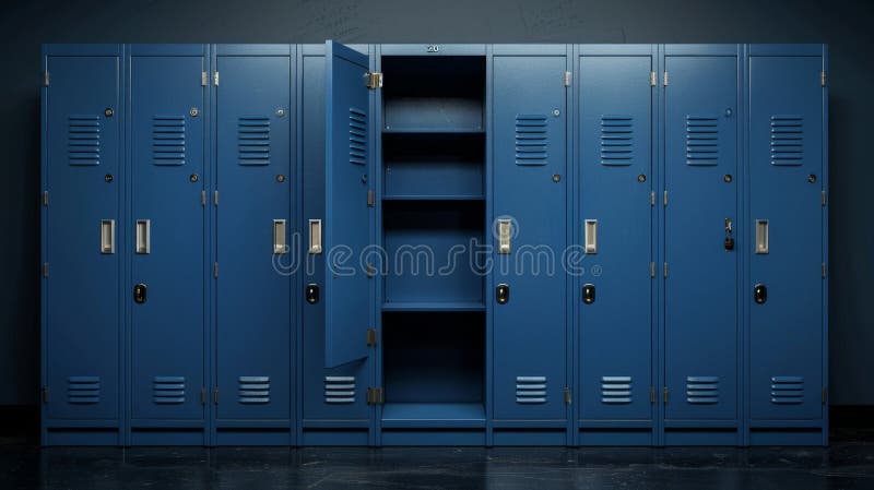 Empty Blue School Lockers with One Door Open, Generative AI Stock Image ...
