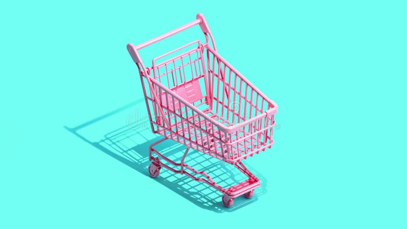 Empty Blue Shopping Cart on Pink Background. 3d Animation Stock Footage ...