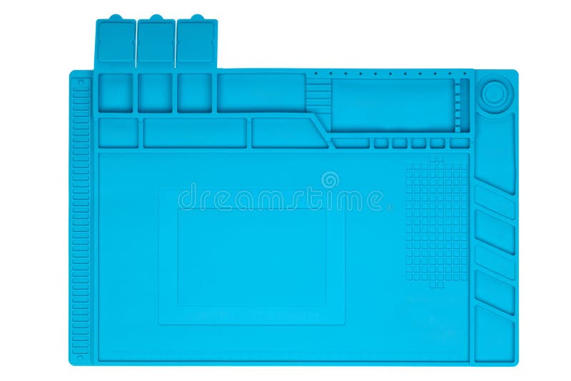 Empty Blue Silicone Work Mat with Compartments for Tools and Components ...