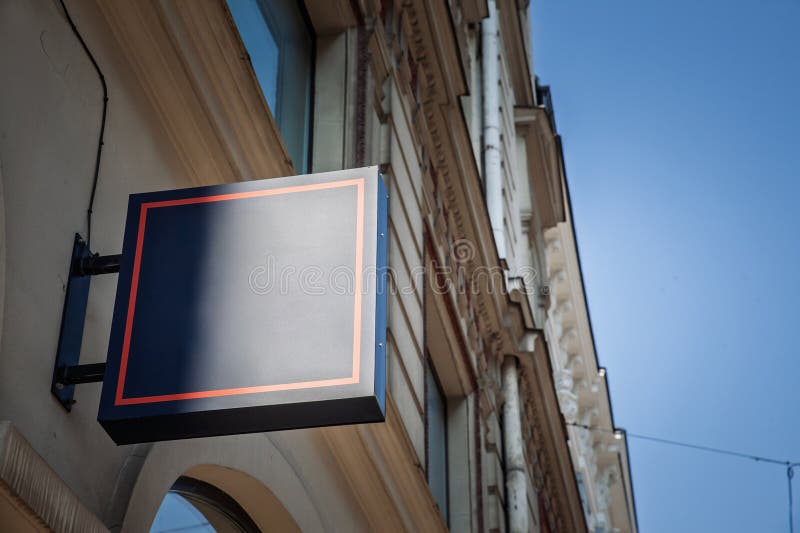 Empty Blue Square Signage in Front of a Store in Latvia, Suitable for ...