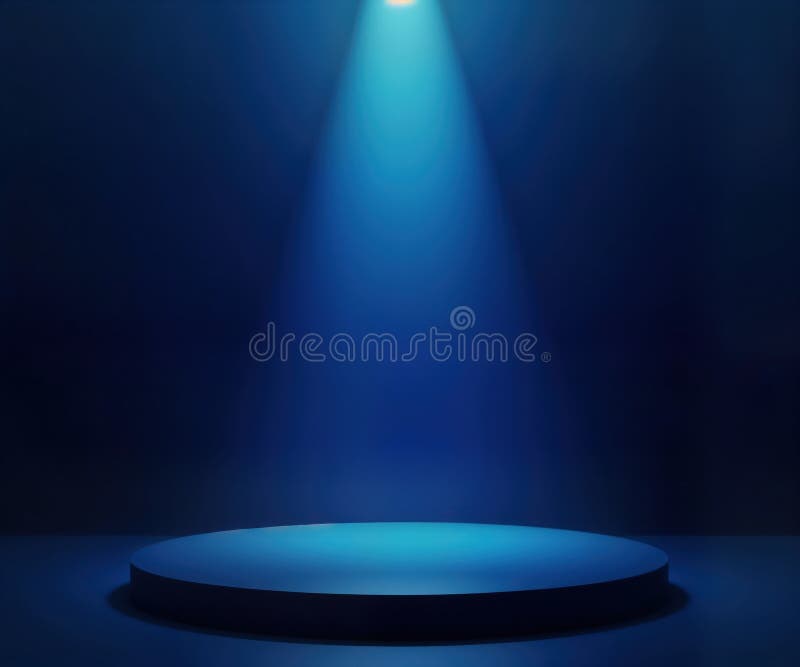 Empty Blue Studio with Spotlight. Gradient Blue Background. Circular ...