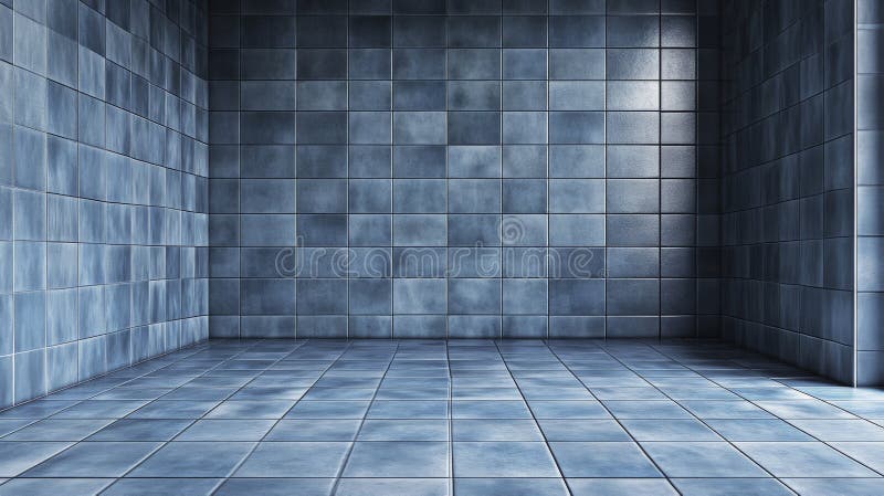 Empty Blue Tiled Room Corner with Natural Light Casting Subtle Shadows ...