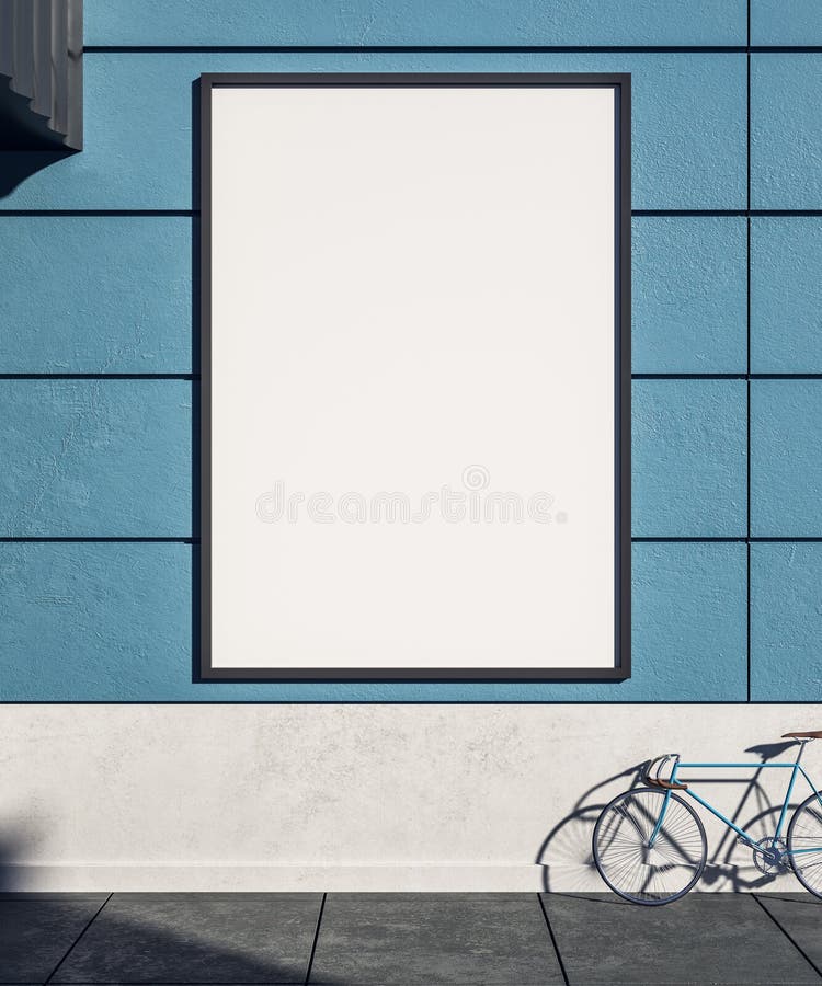 Empty Blue Wall with Banner Stock Illustration - Illustration of ...