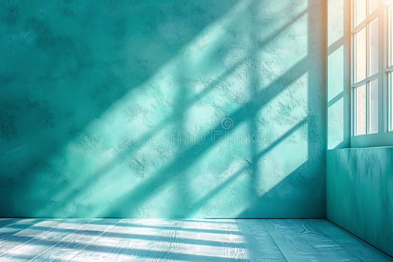 Empty Blue Wall and Shadow from the Window Front View. Stock ...