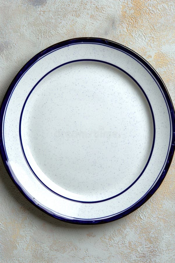 Empty Blue and White Speckled Dinner Plate on a Textured Surface Stock ...