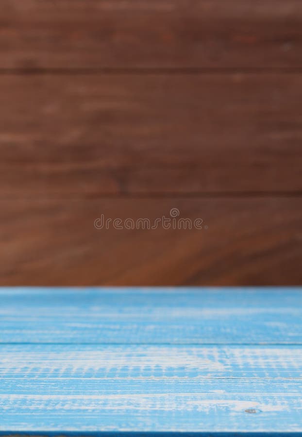 Empty Blue Wooden Table in Front Stock Photo - Image of empty, copy ...