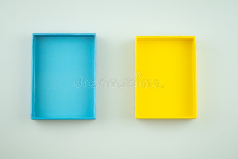 Empty blue and yellow box stock photo. Image of birthday - 231749108