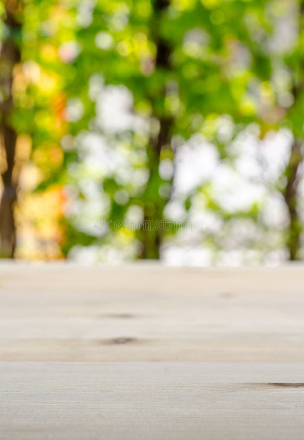 Empty Blur Wooden Desk and Blur Natural Background Stock Photo - Image ...