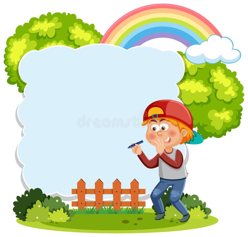 Empty Board with Boy Cartoon Character Stock Vector - Illustration of ...