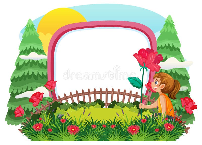 Empty Board with a Girl in Flower Field Stock Vector - Illustration of ...