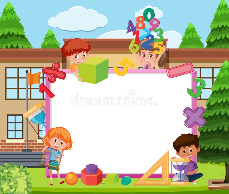 Empty Board with Kids and Math Objects at School Scene Stock Vector ...
