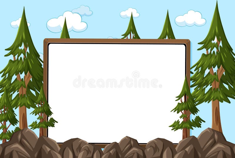 Empty Board on Sky Background with Many Pine Trees Stock Vector ...
