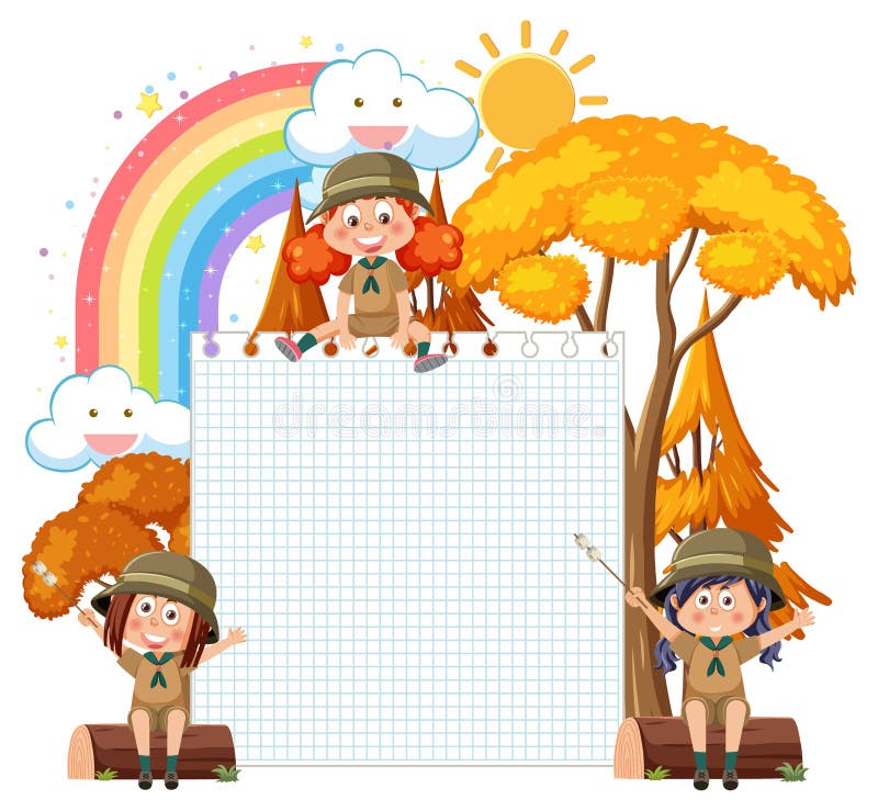 Empty Board Template with Kids Stock Vector - Illustration of cute ...