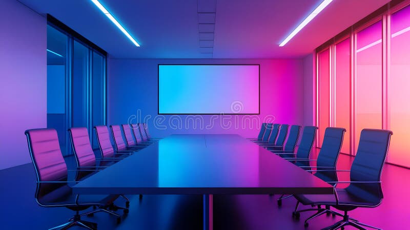 Empty Boardroom Featuring Round Blue Table with World Map, Ideal for ...