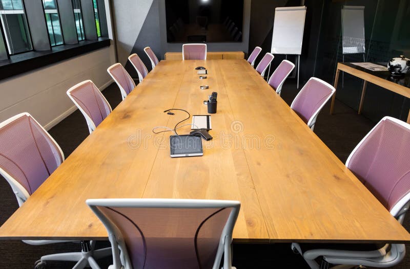 Empty Boardroom Table and Chairs Stock Image - Image of company ...
