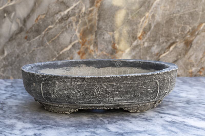 Empty Bonsai Pot Concrete Texture on Marble Floor Stock Image - Image ...