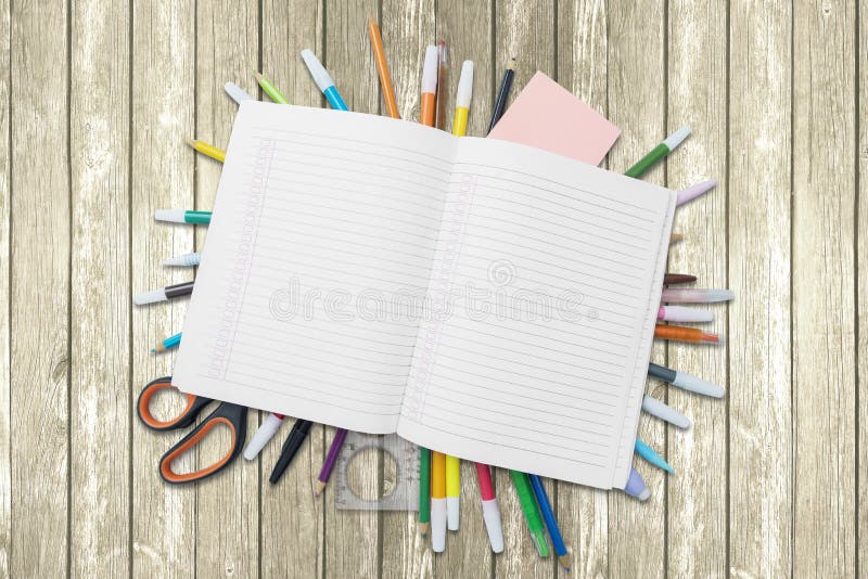 Empty Book Over School Supplies on the Table Stock Image - Image of ...
