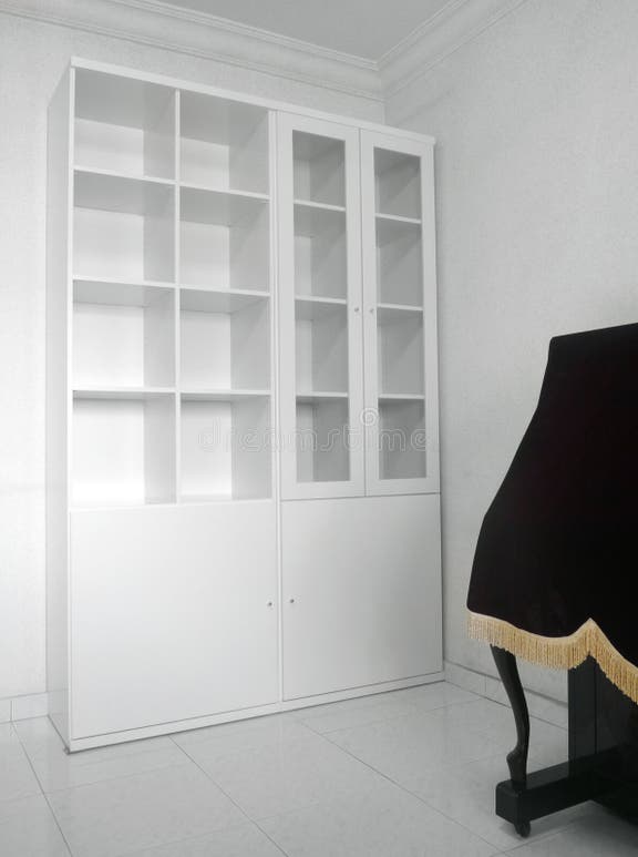 Empty Bookcase Shelves in White Stock Image - Image of furnishings ...