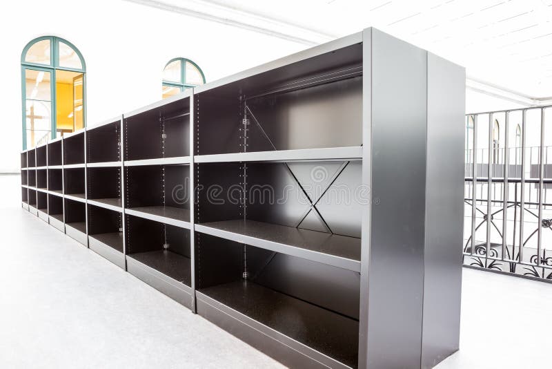 Empty books racks stock photo. Image of interior, room - 123100450