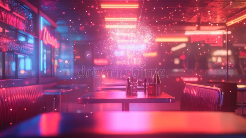 Empty Booth in a Neon-Lit Bar with a Glowing Orb Stock Illustration ...