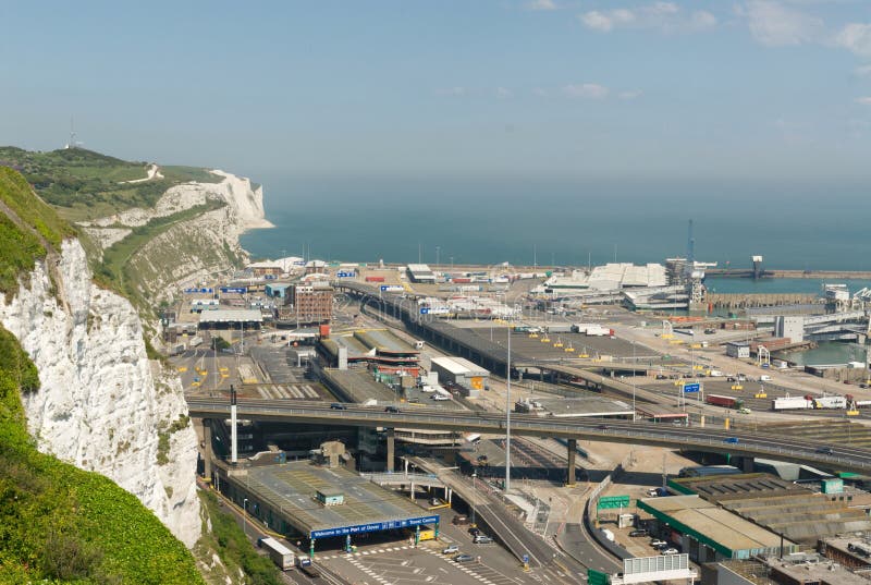 Empty Border Control and Ferry Terminals at Dover Port from the Cliffs ...