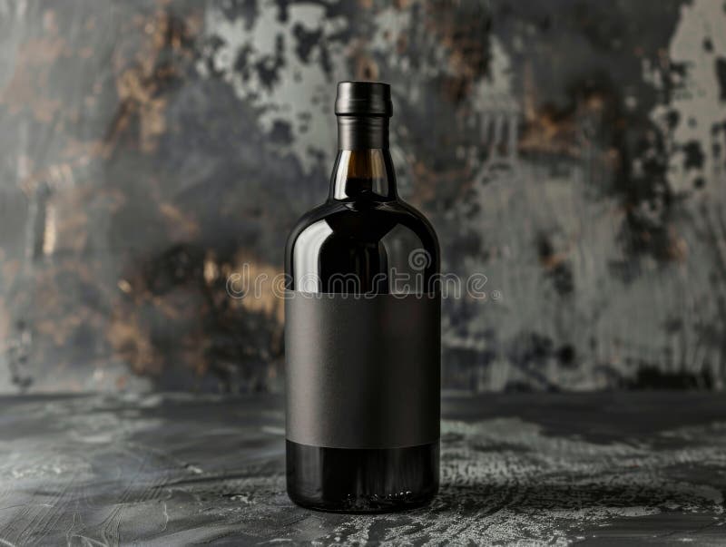Empty Bottle with Black Empty Label for Presentation, Copyspace Area ...