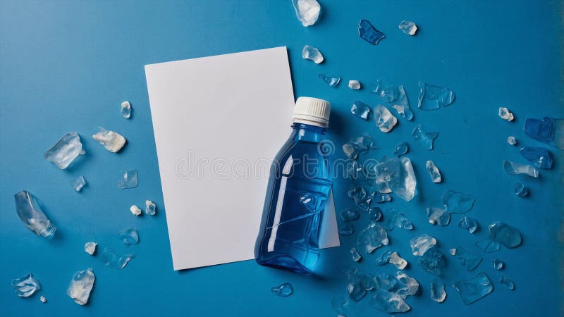Empty Bottle with Blank Label on Blue Background. Copy Space for Text ...