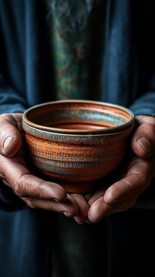Empty Bowl Held by Elderly Hands, Symbolizing the Stark Reality of ...